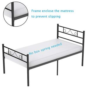 HAAGEEP Twin Bed Frame with Headboard Storage No Box Spring Needed Metal Platform Single Size Bedframe Foundation 18 Inch High