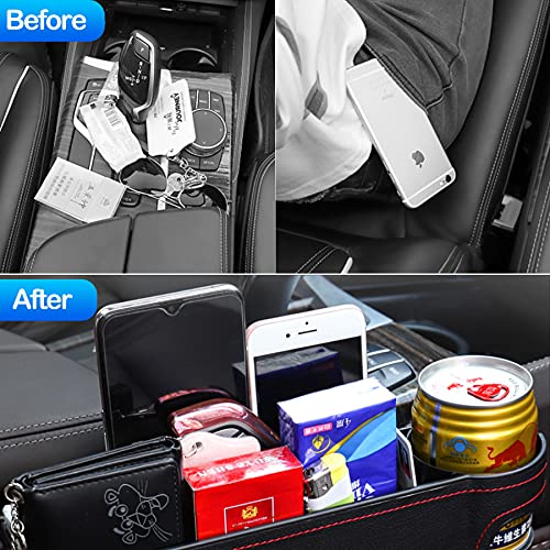 LUCKLYJONE Car Seat Gap Filler, Leather Console Side Pocket, Car Seat Pocket Organizer Catcher Caddy for CellPhones Wallet Coin with Cup Holder Black (Passenger Side)