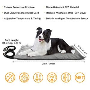 Toozey Pet Heating Pad, 6 Adjustable Temperature Dog Cat Heating Pad with Timer, Indoor Pet Heating Pads for Cats Dogs with Chew Resistant Cord, Electric Pads for Dogs Cats, Pet Heated Mat