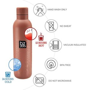 bzyoo H2GO Double Wall Vacuum Insulated 18/8 Stainless Steel Reusable 17oz Leak-Proof Thermal Travel Water Coffee Bottle for Gym Hiking Cycling Gifts Wellness (Terracotta)