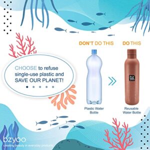 bzyoo H2GO Double Wall Vacuum Insulated 18/8 Stainless Steel Reusable 17oz Leak-Proof Thermal Travel Water Coffee Bottle for Gym Hiking Cycling Gifts Wellness (Terracotta)