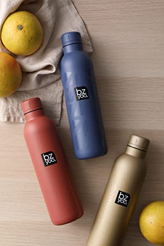 bzyoo H2GO Double Wall Vacuum Insulated 18/8 Stainless Steel Reusable 17oz Leak-Proof Thermal Travel Water Coffee Bottle for Gym Hiking Cycling Gifts Wellness (Terracotta)