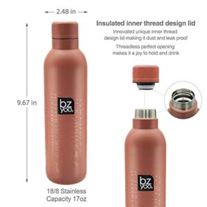 bzyoo H2GO Double Wall Vacuum Insulated 18/8 Stainless Steel Reusable 17oz Leak-Proof Thermal Travel Water Coffee Bottle for Gym Hiking Cycling Gifts Wellness (Terracotta)