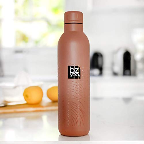 bzyoo H2GO Double Wall Vacuum Insulated 18/8 Stainless Steel Reusable 17oz Leak-Proof Thermal Travel Water Coffee Bottle for Gym Hiking Cycling Gifts Wellness (Terracotta)