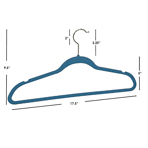 Velvet Clothes Hangers (Pack of 10), Navy, by Home Basics | Felt Hangers for Tops, Jackets, Dresses, and Pants | Contoured Hangers with Indents | Ultra-Thin Space Saving Clothes Hangers