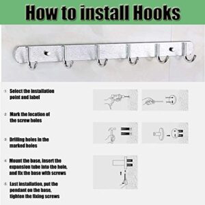 Hook Rack Aluminium Round Robe Coat Hat Wall Mounted Coat Rack Coat Hooks Kitchen Apron Pot Pan Rack Bathroom Towel Rail Stainless Steel Hook Rack for Clothes Hanger Hooks (4 Hooks)