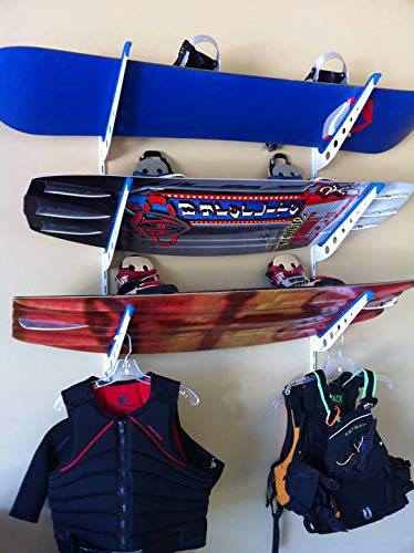 StoreYourBoard Adjustable Water Ski Wall Storage Rack, Holds 4 Sets of Skis, Garage Home Boathouse Organizer