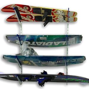 StoreYourBoard Adjustable Water Ski Wall Storage Rack, Holds 4 Sets of Skis, Garage Home Boathouse Organizer