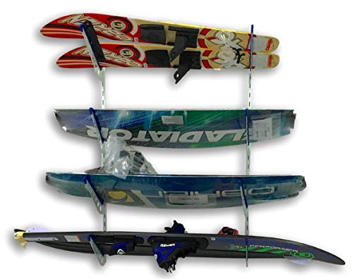 StoreYourBoard Adjustable Water Ski Wall Storage Rack, Holds 4 Sets of Skis, Garage Home Boathouse Organizer