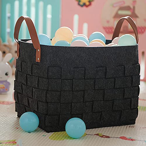 2 Pack Blanket Basket, BOLDMONKEY 15"x13"x11" XXXLarge Felt Laundry Baskets Nursery Storage Living Room Rectangular for Toy, Clothes, Kids, Bedroom(Dark Gray)