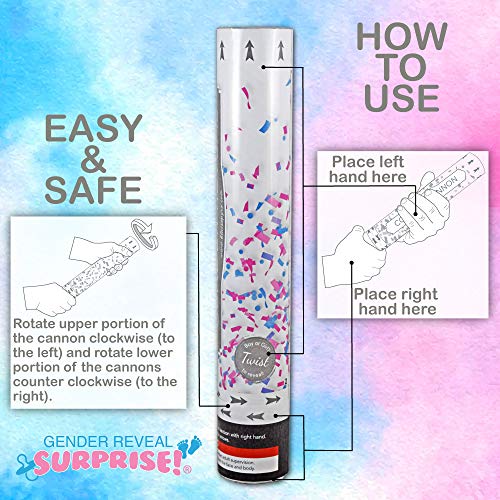 Gender Reveal Surprise Powder Cannons Bundle, 16 Inch, Non-Toxic, 4 Pink Powder Dispensers Plus 8 Free Gender Reveal Party Balloons Decorations