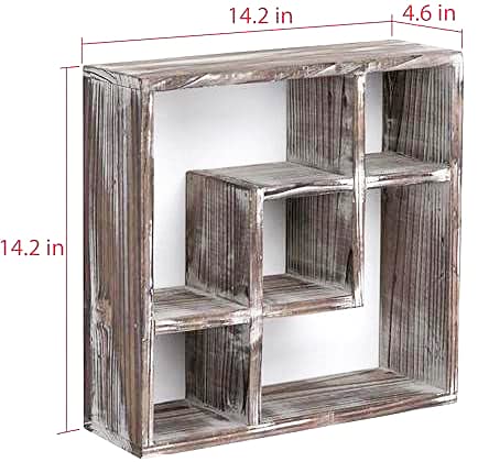 J JACKCUBE DESIGN Rustic Cube Storage Wood Shadow Box Display case 5 Compartments Wall Mount or Freestanding Box Shelves for Bathroom, Kitchen, Bedroom, Living Room -MK510A