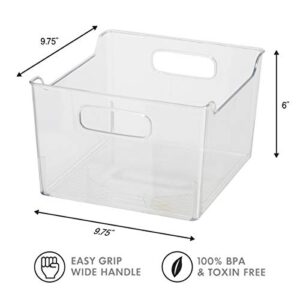 OGGI Storage Bin With Handles - Deep (9.75" x 9" x 6") - Ideal for Kitchen Organization, Pantry Storage, Fridge Organizing, Clear