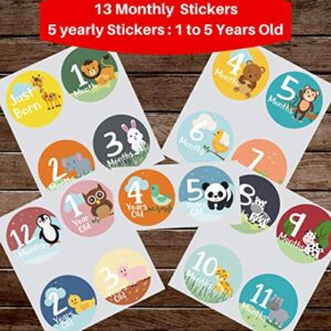 48 Pack 4" Baby Month Stickers and Milestone Stickers by Novarena - Track Your Baby's First Year Month-by-Month and Holidays Until 5 Years Old! Boys and Girls (48 Pack Stickers)