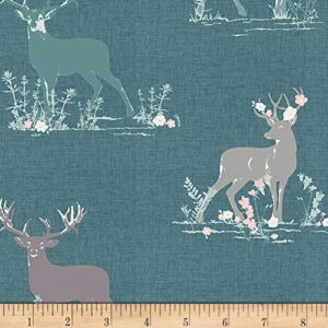 art gallery fabrics art gallery blithe dear deer fabric, dark teal