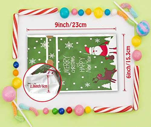 DLY 50 Pcs Christmas candy bag Christmas treat bags Candy Goodies Plastic Drawstring Gift Bags Merry Christmas Treat Bags for Birthday Party Snack Wrapping Wedding Gift Party Favor Merry X-mas