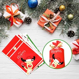 DLY 50 Pcs Christmas candy bag Christmas treat bags Candy Goodies Plastic Drawstring Gift Bags Merry Christmas Treat Bags for Birthday Party Snack Wrapping Wedding Gift Party Favor Merry X-mas