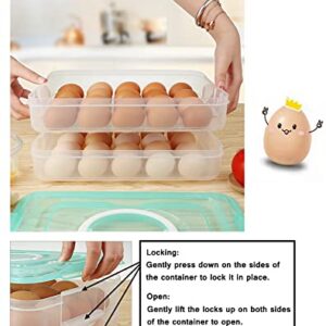 TIAN CHEN Deviled Egg Tray with Lid, 2-Layer, Food Storage Container with Handle, Egg Holder for Refrigerator, large, 40 eggs (Green)