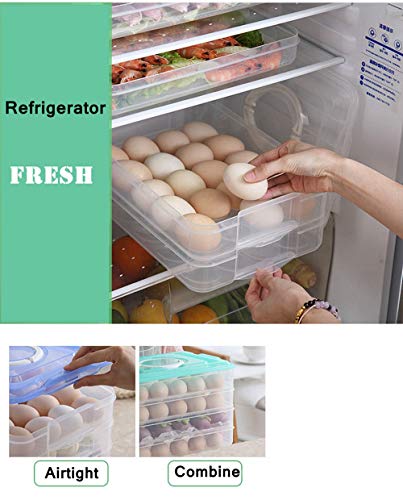 TIAN CHEN Deviled Egg Tray with Lid, 2-Layer, Food Storage Container with Handle, Egg Holder for Refrigerator, large, 40 eggs (Green)