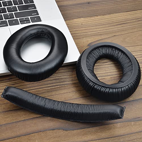 Defean Replacement Ear Pads and Headband Compatible with Sennheiser PC350 HD380 Pro Headphones Earpads/Cushion/Bumper/Cover/Cups/Foam (Protein Leather Ear Pads+Headband)