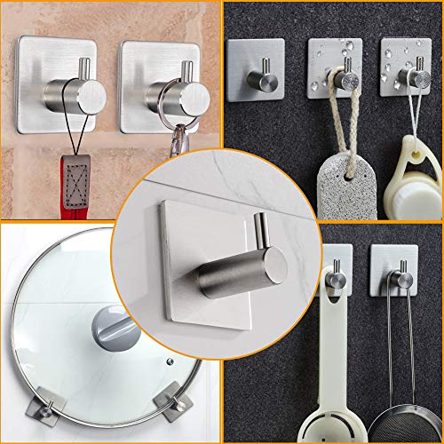 OUKALU Self-adhesive Towel Hooks Wall Hooks Hangers Anti-Skid Heavy-duty Waterproof Stainless Steel Hook for Hanging Kitchen Robe Bathroom Towel Home Stick on Wall (4 Packs)