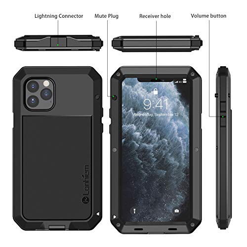 Lanhiem iPhone 11 Pro Max Metal Case, Heavy Duty Shockproof [Tough Armour] Rugged Case with Built-in Glass Screen Protector, 360 Full Body Protective Cover for iPhone 11 Pro Max (6.5 Inch) -Black