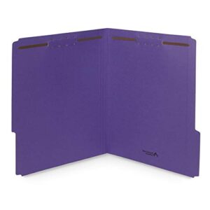 50 purple file folders with fasteners, 1/3 cut reinforced tab, durable 2 prong fastener file folder, designed to organize standard medical files, law client files, office reports, letter size, purple