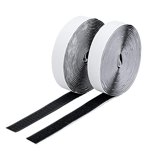 BRAVESHINE Industrial Strength Self Adhesive Hook and Loop Roll - 0.8 Inch 16.5FT Double Sided Sticky Hook Loop Strips Fabric Fasteners Tape for Sewing, Pedal Board, Mounting or Hanging Items - Black