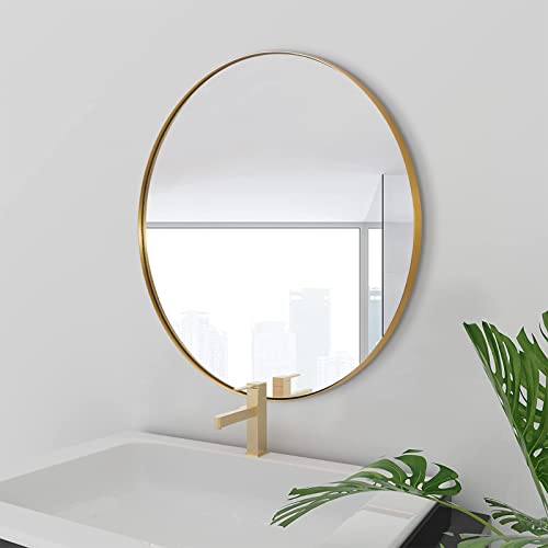 ANDY STAR Round Gold Mirror, 30'' Brass Mirror with Brushed Gold Frame, Wall Mounted Stainless Steel Metal Frame Round Mirror for Bathroom, Living Room, Bedroom