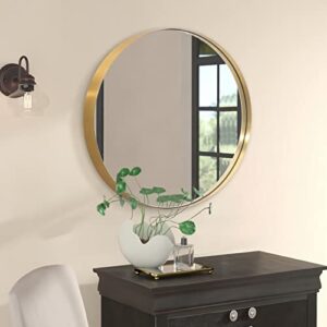 ANDY STAR Round Gold Mirror, 30'' Brass Mirror with Brushed Gold Frame, Wall Mounted Stainless Steel Metal Frame Round Mirror for Bathroom, Living Room, Bedroom