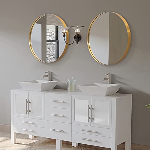 ANDY STAR Round Gold Mirror, 30'' Brass Mirror with Brushed Gold Frame, Wall Mounted Stainless Steel Metal Frame Round Mirror for Bathroom, Living Room, Bedroom