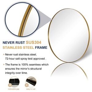 ANDY STAR Round Gold Mirror, 30'' Brass Mirror with Brushed Gold Frame, Wall Mounted Stainless Steel Metal Frame Round Mirror for Bathroom, Living Room, Bedroom