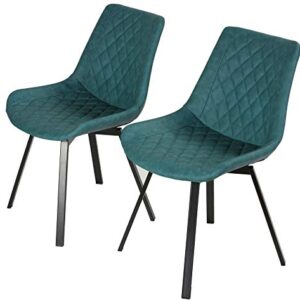 Cortesi Home Azov Swivel Dining Chairs, Set of 2, Deep Aqua Faux Leather