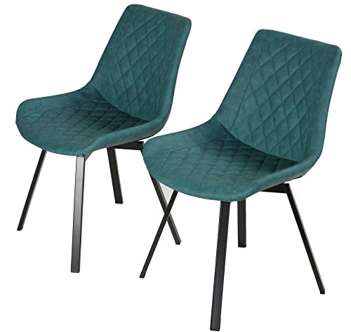 Cortesi Home Azov Swivel Dining Chairs, Set of 2, Deep Aqua Faux Leather