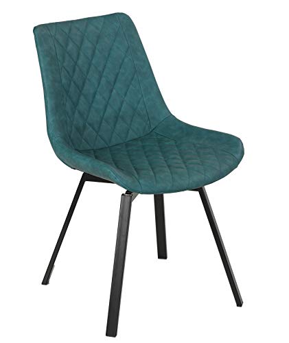 Cortesi Home Azov Swivel Dining Chairs, Set of 2, Deep Aqua Faux Leather