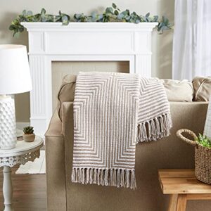 DII Square Woven Throw with Decorative Fringe 100% Cotton, Stylish and Functional, 50x60, Stone