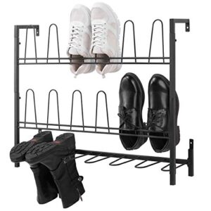 mygift premium black metal hanging wall shoe rack for walk in closet, mudroom and entryway, wall mounted space saving boot and shoe rack organizer, holds 9 pairs