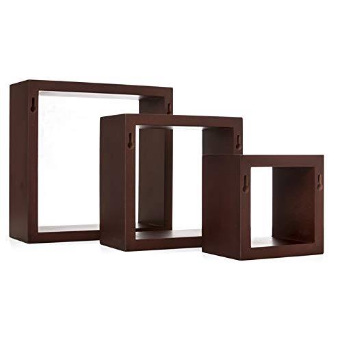 Pemberly Row Modern Cubbi Floating Wall Shelves Espresso Engineered Wood