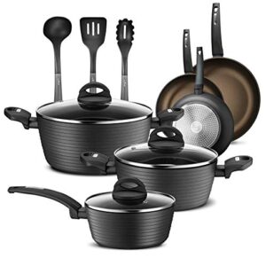 NutriChef 12-Piece Nonstick Kitchen Cookware Set - Professional Hard Anodized Home Kitchen Ware Pots and Pan Set, Includes Saucepan, Frying Pans, Cooking Pots, Dutch Oven Pot, Lids, Utensil -