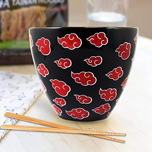 JUST FUNKY Naruto Shippuden Ramen Bowl with Chopsticks | 16 oz Ceramic Soup Mug | Featuring TheIconic Akatsuki Cloud Symbol | Anime Chopsticks | Kitchen Deco | Officially Licensed