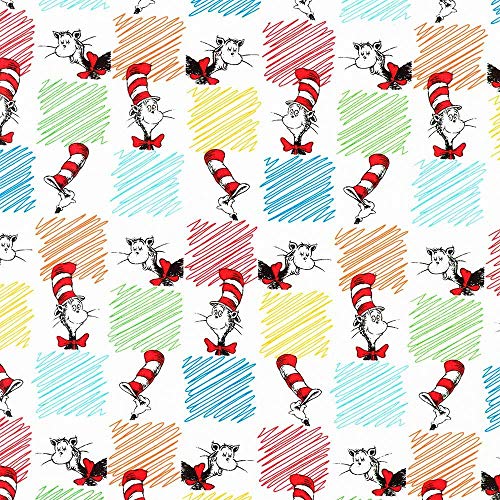 Robert Kaufman Fabrics Dr Seuss The Cat in The Hat Multi Checkerboard Cat