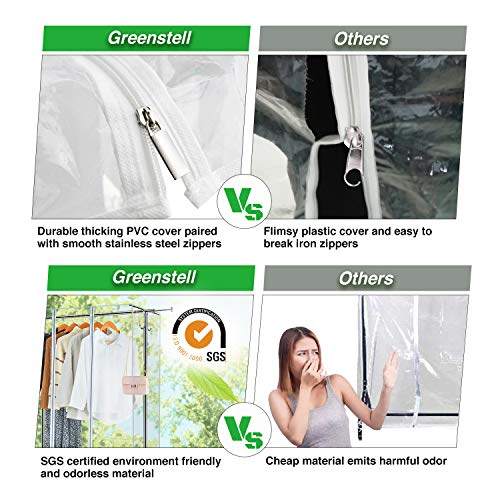 GREENSTELL Clothes Rack with Cover, Adjustable Garment Rack with Wheels, Heavy Duty Clothing Rack with Extendable Hanging Rail and Two Hooks, Commercial Grade Rolling Clothing Coat Rack (59x63x18 in)