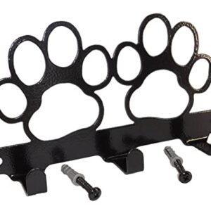 Double Dog Paw Leash Hook. Solid Steel. Handmade in USA. Gloss Black Finish. Screws Included.