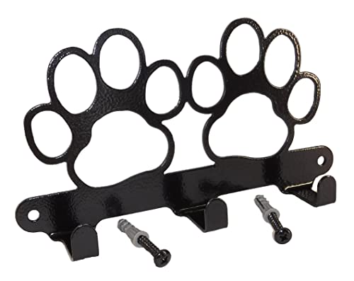 Double Dog Paw Leash Hook. Solid Steel. Handmade in USA. Gloss Black Finish. Screws Included.