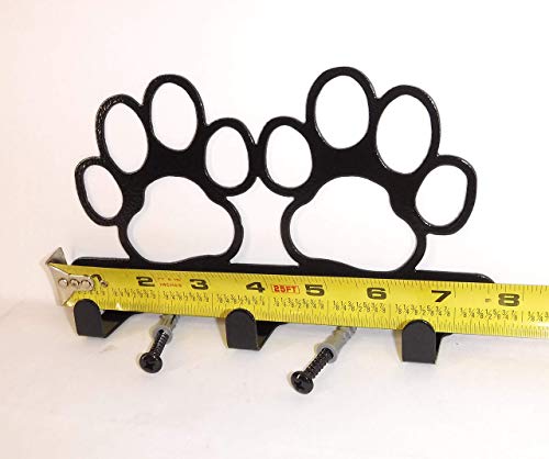 Double Dog Paw Leash Hook. Solid Steel. Handmade in USA. Gloss Black Finish. Screws Included.