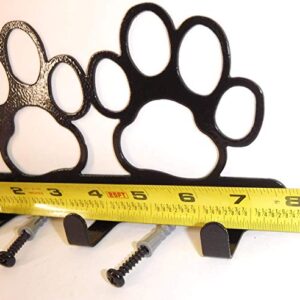 Double Dog Paw Leash Hook. Solid Steel. Handmade in USA. Gloss Black Finish. Screws Included.