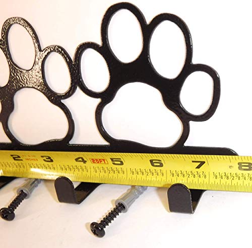 Double Dog Paw Leash Hook. Solid Steel. Handmade in USA. Gloss Black Finish. Screws Included.