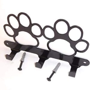 Double Dog Paw Leash Hook. Solid Steel. Handmade in USA. Gloss Black Finish. Screws Included.