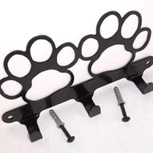 Double Dog Paw Leash Hook. Solid Steel. Handmade in USA. Gloss Black Finish. Screws Included.