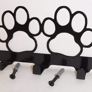 Double Dog Paw Leash Hook. Solid Steel. Handmade in USA. Gloss Black Finish. Screws Included.